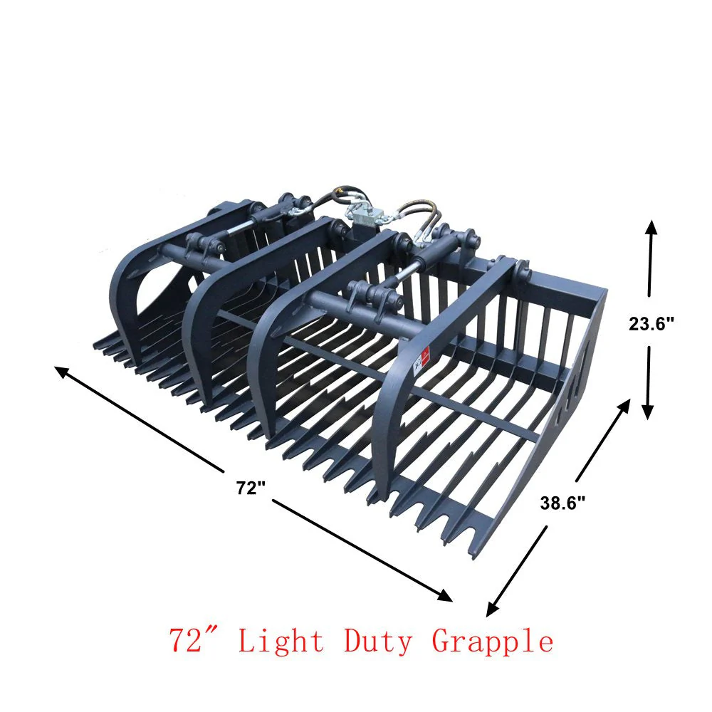 72" Light Duty Rock Grapple Bucket with Teeth for Skid Steer Attachment ...
